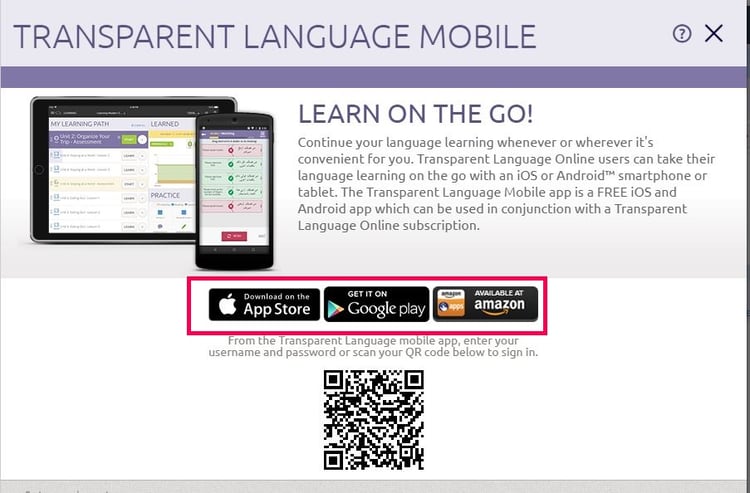 Locating and downloading the Transparent Language Online mobile app