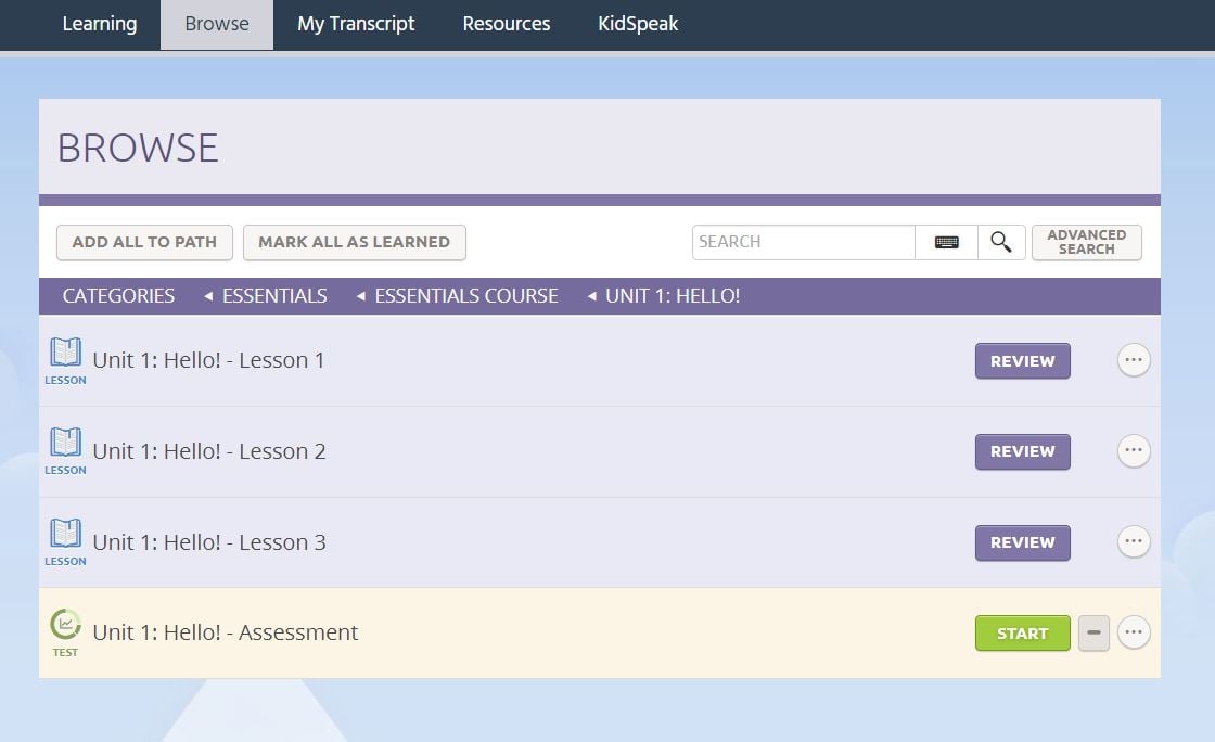 Reviewing a completed lesson