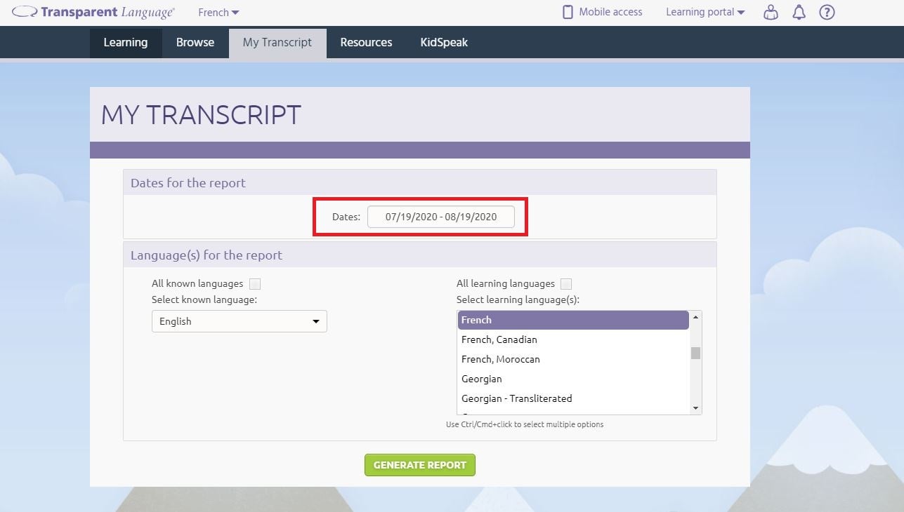 Running a My Transcript report