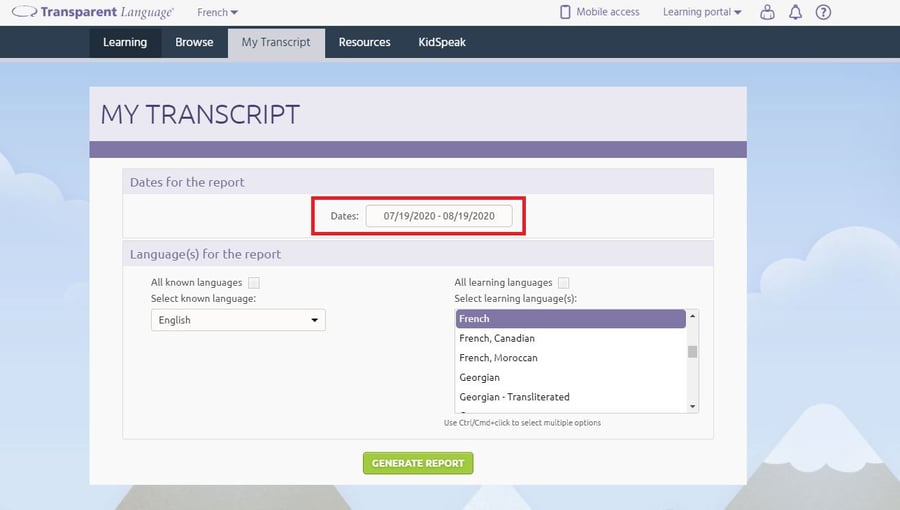 Running a My Transcript report